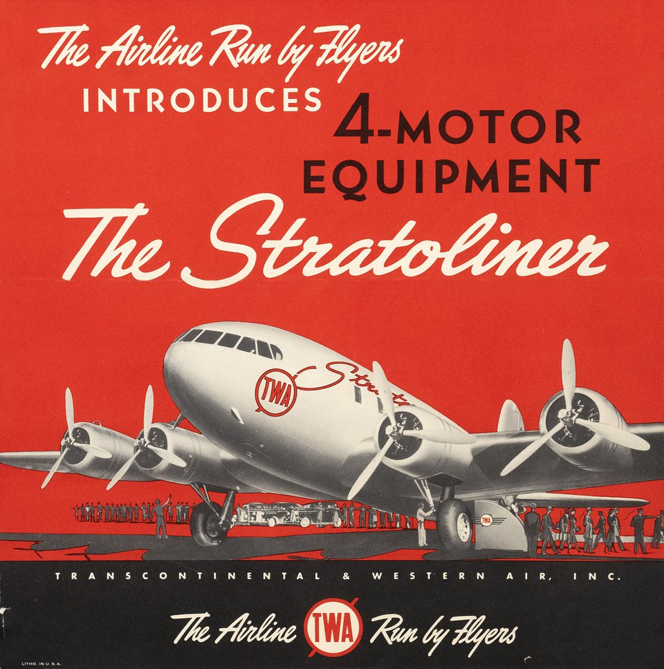 Vintage poster – TWA, The Airline Run by Flyers introduces 4-motor ...