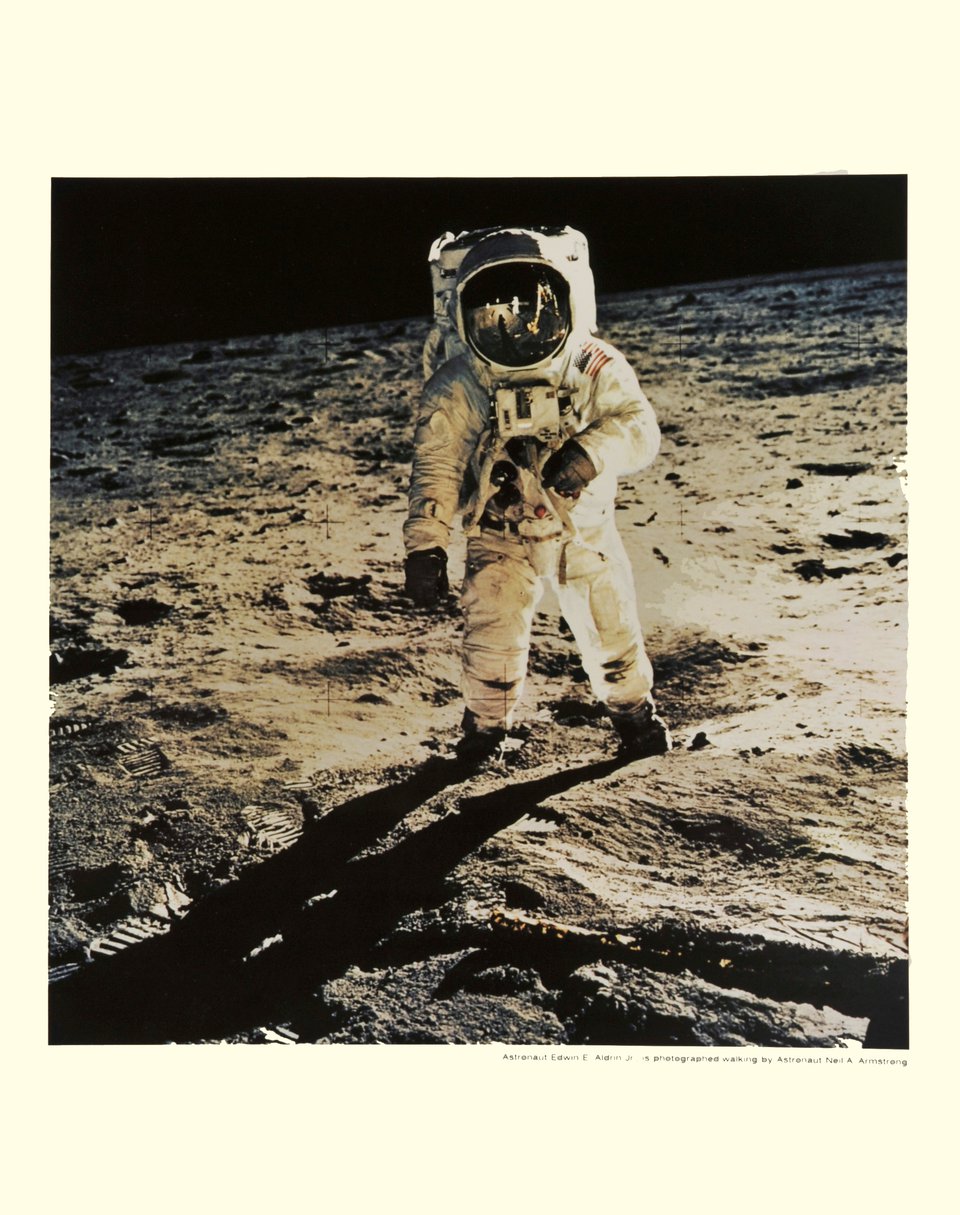 Vintage poster – Apollo XI, Astronaut Edwin Aldrin Jr. is photographed ...
